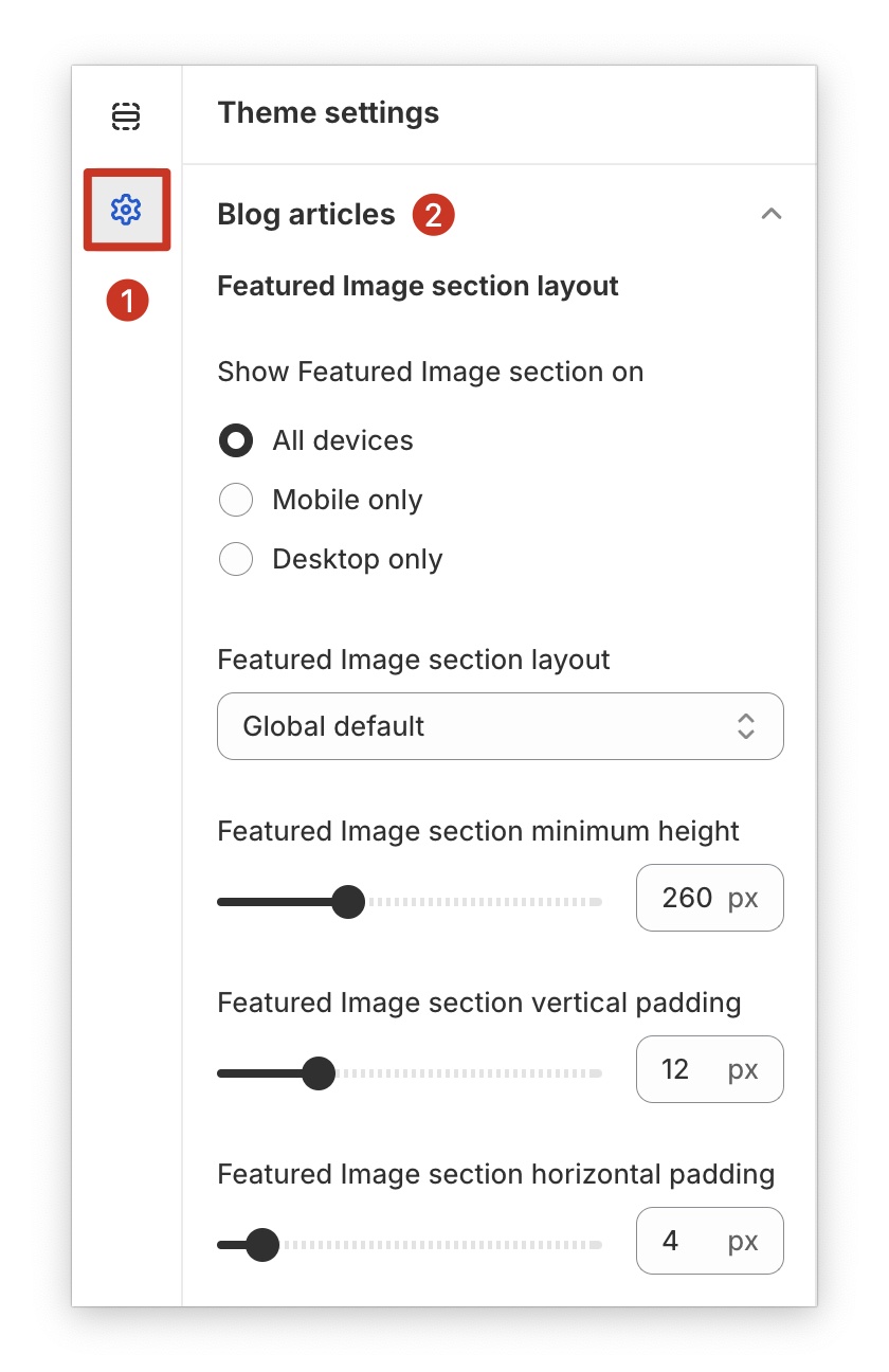 Blog Articles Theme Settings